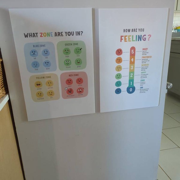 Set of 6 Feelings Poster, Emotions Chart, Montessori Homeschool Decor ...