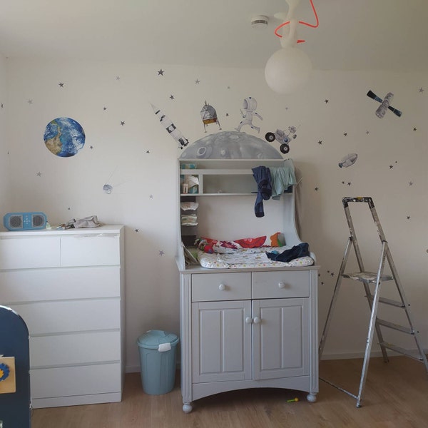 Space Rocket Wall Sticker Moon Travel Mission Landing Rover Satellite ...