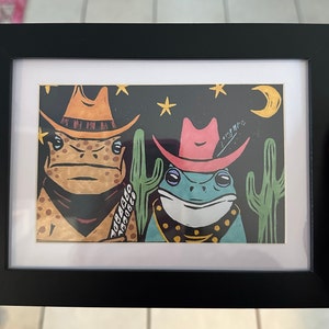 Framed Cowboy Frog Print Ready to Hang 4x6 Wall Print Whimsical Funny ...