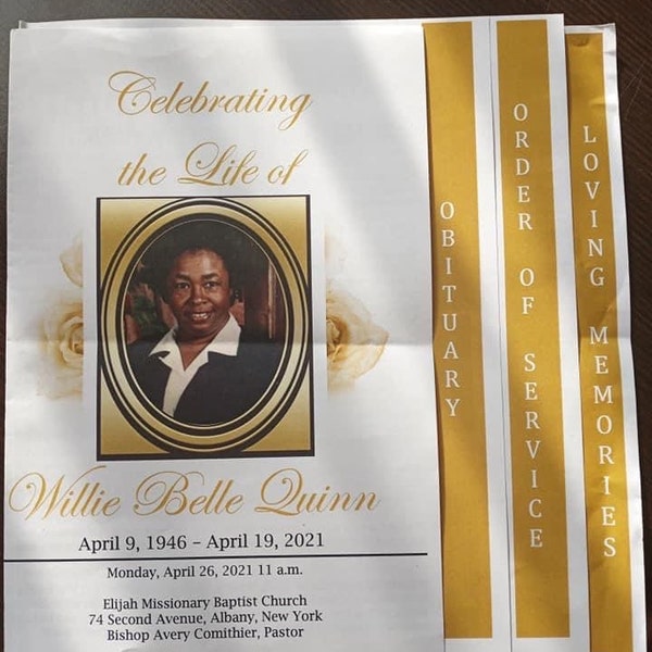 Gold & White Floral Funeral Program Template: Graduated Fold, 8-pages ...
