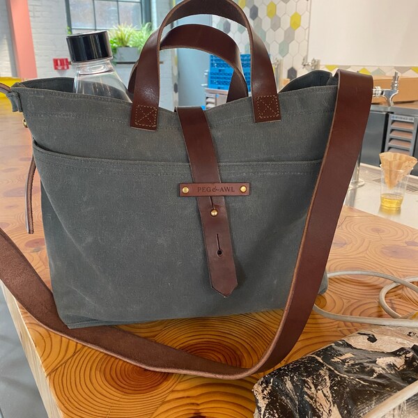 Waxed Canvas Bag With Leather Straps Genderless Shoulder Bag