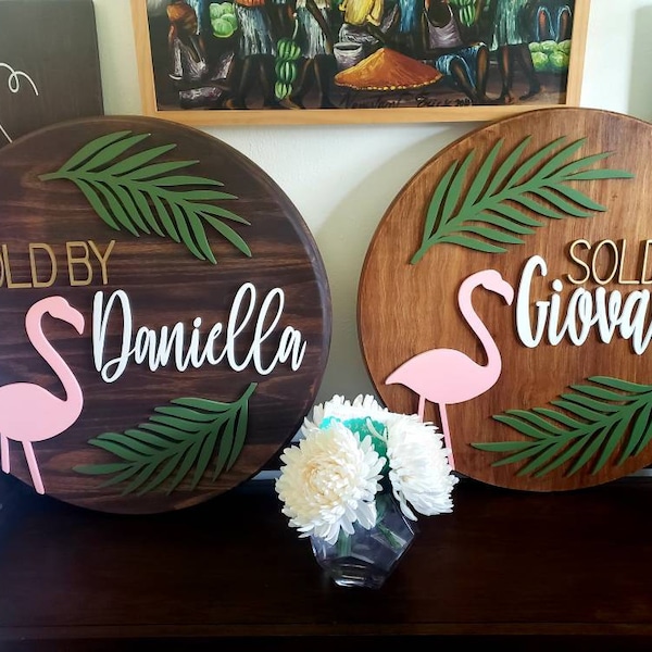 Custom Name Sign / Flamingo Wood Sign / Round Wood Sign - Etsy