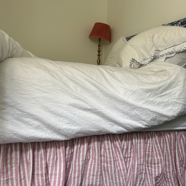 Pink Striped DUST RUFFLE in Stonewashed Linen. Shabby Chic Farmhouse ...