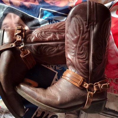 Boot Straps, Leather BLACK Cowboy Boots Harness, Biker Bootstraps With ...