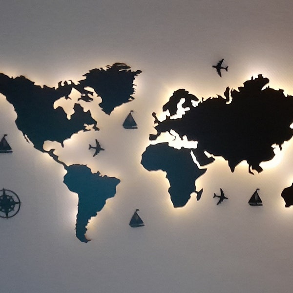 Led World Map Home Design Home Deco Led Wooden Map Led Handmade Perfect ...
