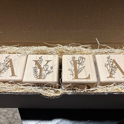 Floral Wood Alphabet Blocks Personalized Name Custom Name Blocks ...