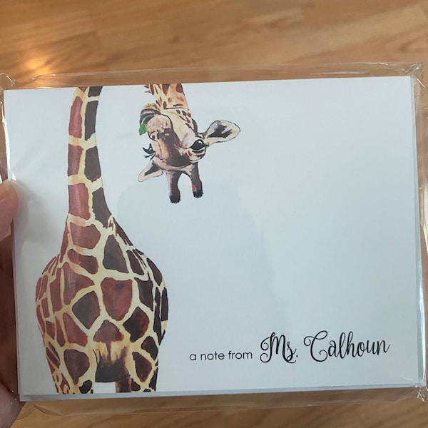 Giraffe Personalized Folded Note Cards - Set of 8 - Note Card ...