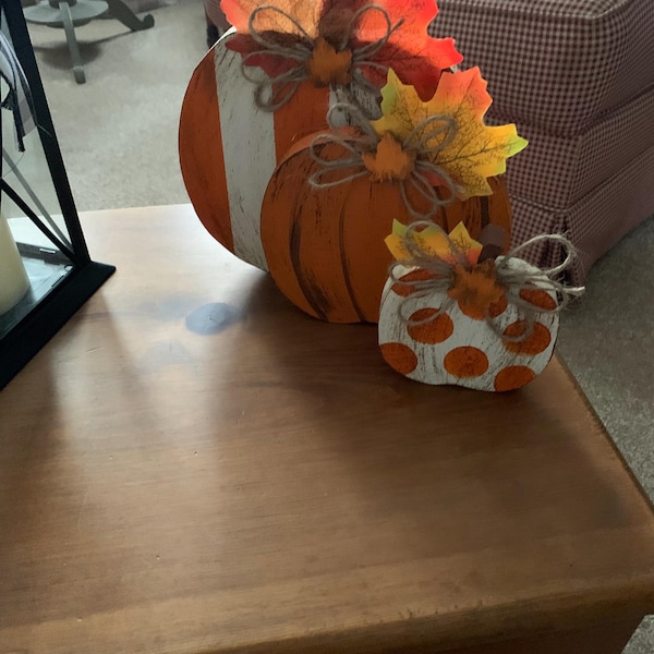 Hand-painted Double Pumpkin Fall Wood Decor Autumn Tabletop Decor ...