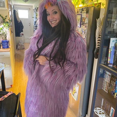 Neon Leopard Faux Fur Coat Hooded Festival Jacket Cheetah Rave Bomber ...