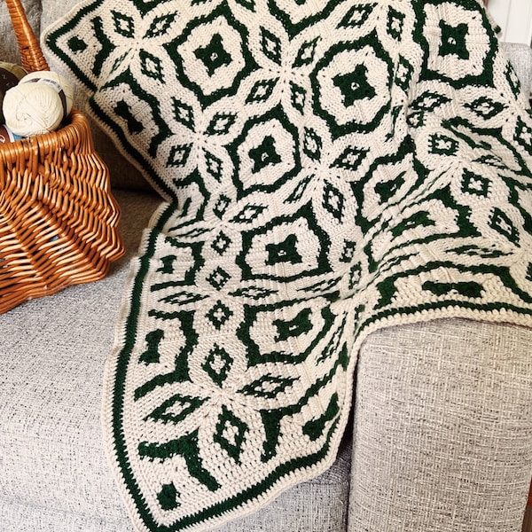 Midnight Diamond Blanket Crochet Pattern: Tapestry Tile Afghan (PDF ...