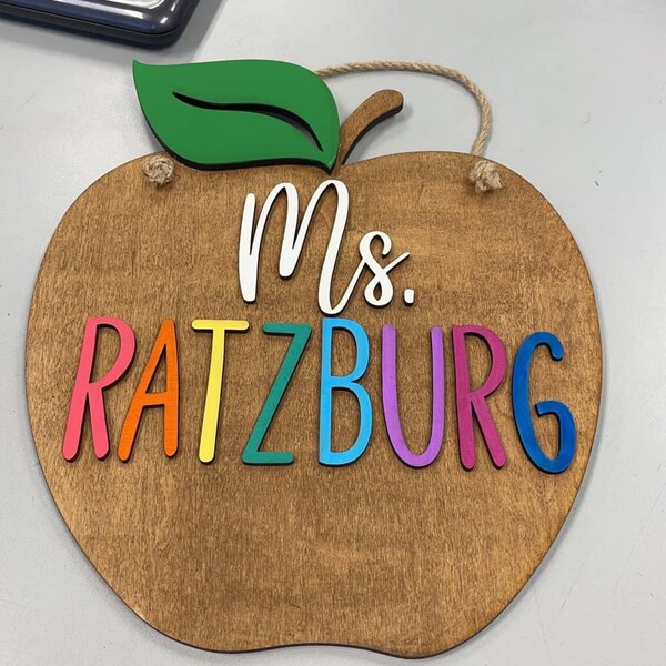 Personalized Wooden Teacher Apple Door Sign - Handmade - Etsy