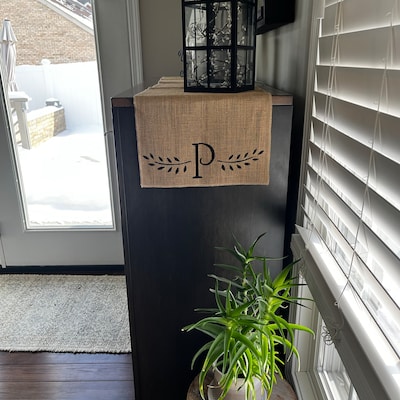 Monogram Letter Runner, Scroll Accent Runner,natural Burlap Table ...