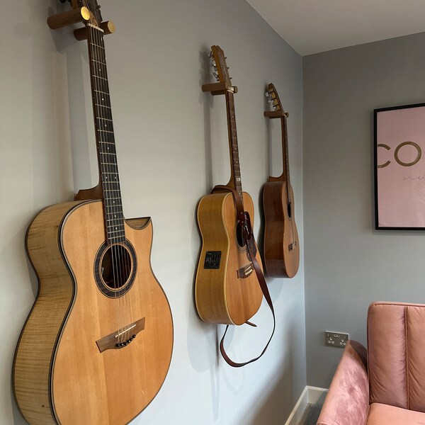 Walnut & Brass Floating Guitar Holder Wall Mount / Minimalist Simple ...