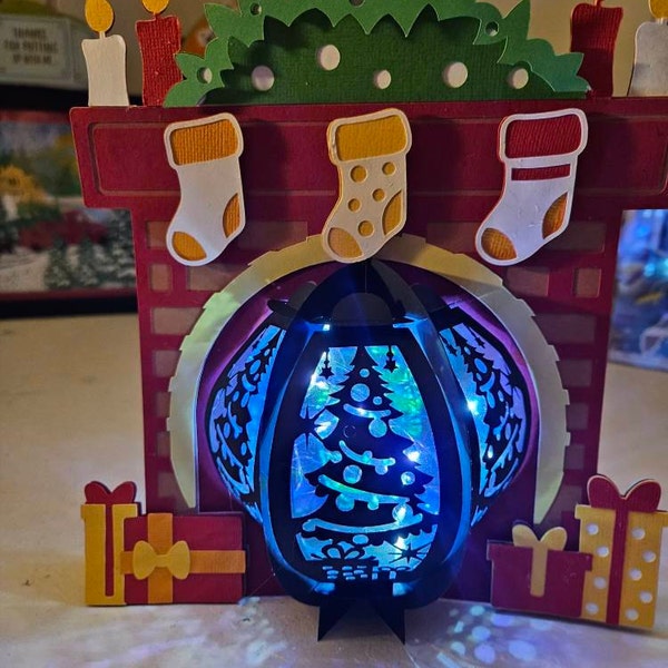 Fireplace Christmas Lantern Svg, Fireplace Shadow Box,lantern Paper Cut, Fireplace Lantern ...