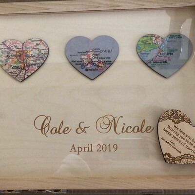 3 Personalized Map Heart Art Newlywed Gift Heart Map Print Romantic ...