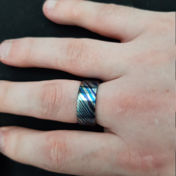 Damascus Mens Ring, Rustic Timascus Wedding Band, Wedding Ring ...