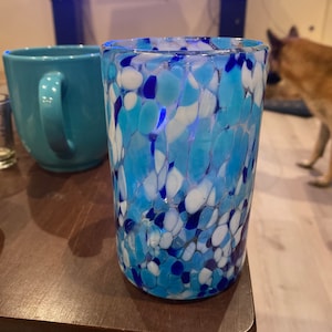 Hand Blown Mexican Glassware Green/white Tumbler Glass Set of 6 - Etsy