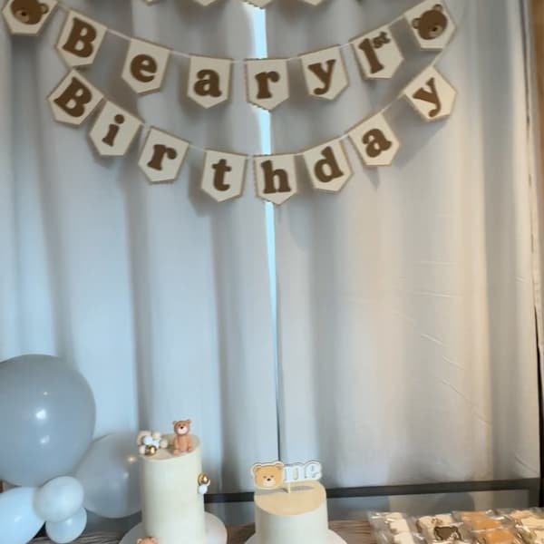 Beary First Birthday Banner Bear Decorations Bearly One Decorations ...