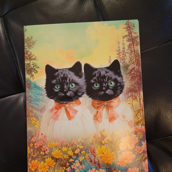 Kitschy Anthropomorphic Cats Fine Art Print, Whimsical Kitsch Wall Art ...