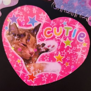Y2K Cat Sticker Kitty Heart Sparkly Glitter Rainbow Stars Kawaii - Etsy