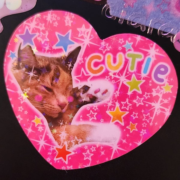 Y2K Cat Sticker Kitty Heart Sparkly Glitter Rainbow Stars Kawaii - Etsy