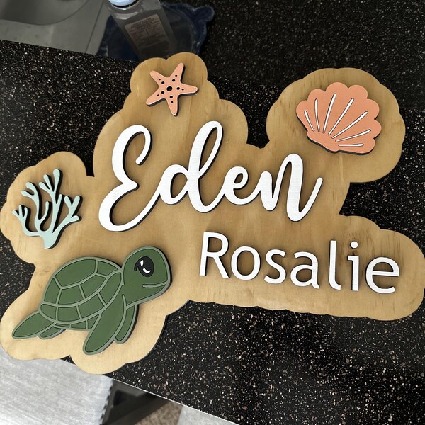 Sea Turtle Name Sign | Ocean Theme Nursery | Wooden Name Sign | Girl ...