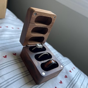 Triple Flip Wooden Ring Box, Custom Wedding Ring Box, Engagement Ring ...