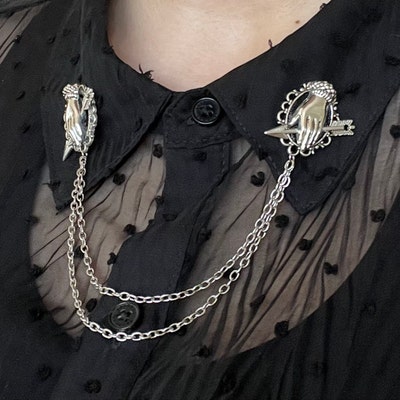 Collar Pin With Raven Skull and Chains, Lapel Pin Elegant Gothic ...