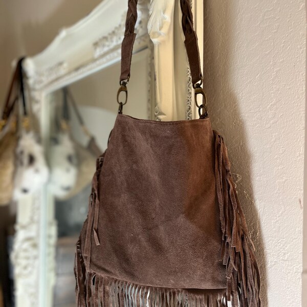 BOHO Suede Leather Bag in Light Camel BROWN. Soft Genuine Leather Bag ...