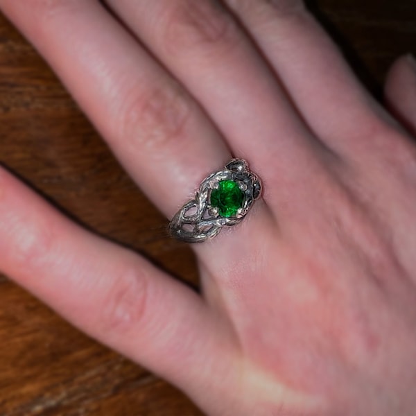 Elven Peridot Wedding Ring, Elven Engagement Ring, Dark Elven Silver ...