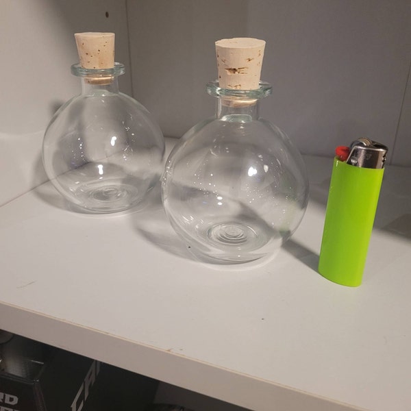 Round Crystal Clear Glass Potion Bottle With Cork Perfect Larping ...