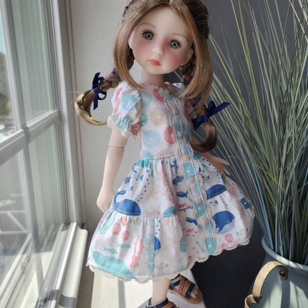 15 Inch Doll like Ruby Red FF Salmon Green Leaf Print Denim Overall ...