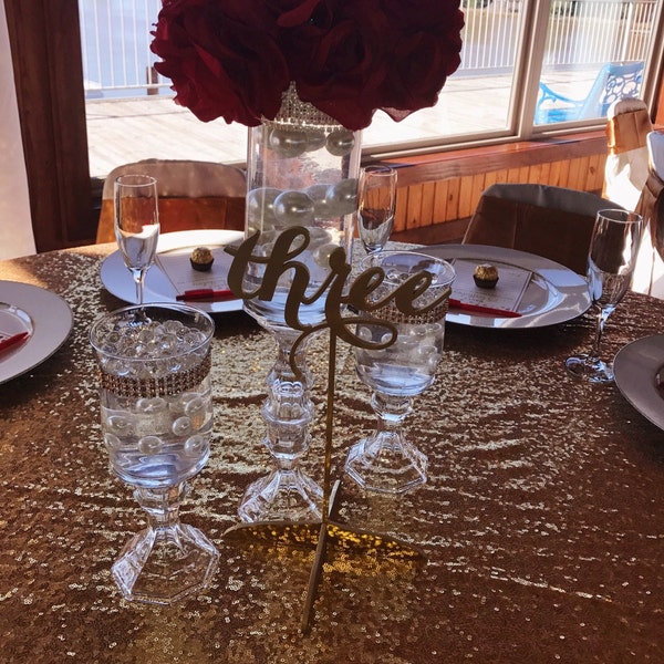 Gold Calligraphy Table Numbers With Stands, Carolyna Font, 3D Laser Cut ...