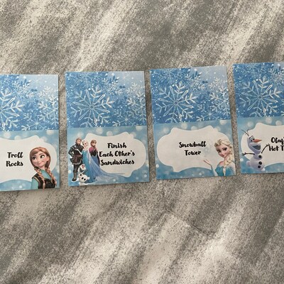 Frozen Party Food Label, Frozen Party Food Tents, Frozen Place Cards ...