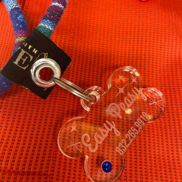 Retro Theme Dog Name Tag, Thick Acrylic Dog Bone ID Tag With Swarovski ...