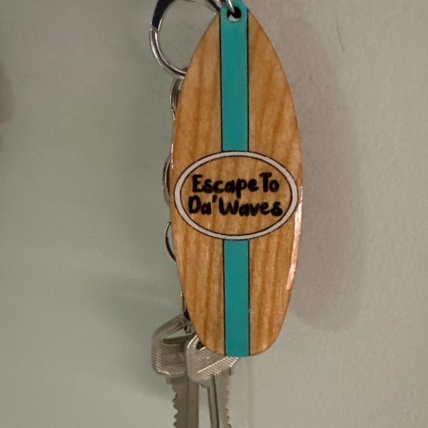 Resin Surfboard Keychain Custom Text Wood Surfboard Coastal Name Tag ...