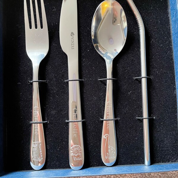 Viners Childrens Kids Personalised Engraved FARMYARD Animal Cutlery Set ...