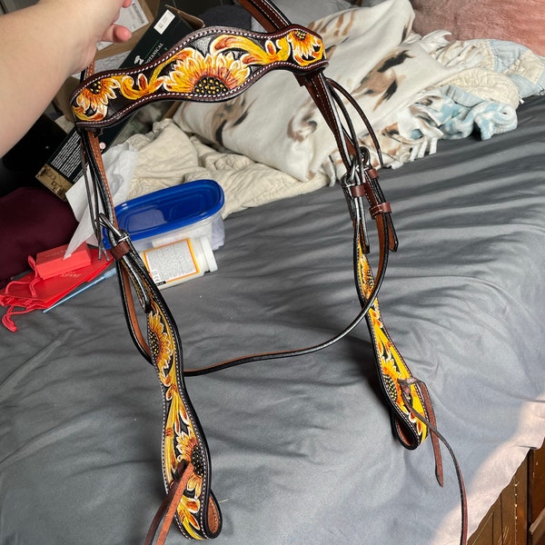 Argentina Leather White Buckstitch Split Ear Headstall Western ...