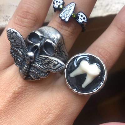 Cameo Tooth Necklace Real Bone Jewelry Goth Gothic Style Punk Oddities ...