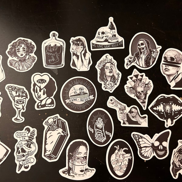 10-100 Pcs Random Gothic Stickers Dark Horror Vinyl Waterproof Black ...
