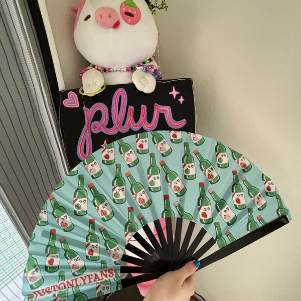 Hand Designed Rave Hand Fans | Festival Hand Fans | Pink Hand Fans ...