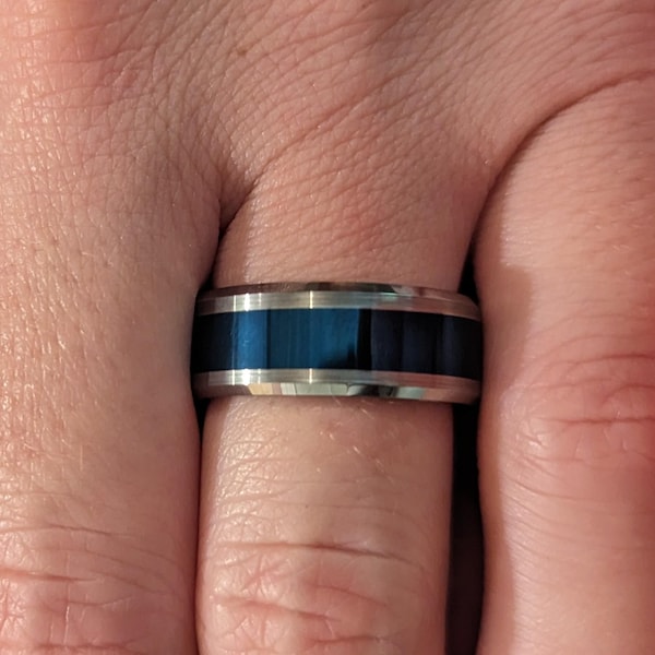 Shiny Blue Tungsten Ring, Blue Tungsten Band, Blue Wedding Ring ...