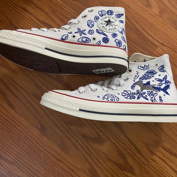 Embroidered Converse Sneakers: Hammerhead & Whale Shark, Ocean Theme - Etsy