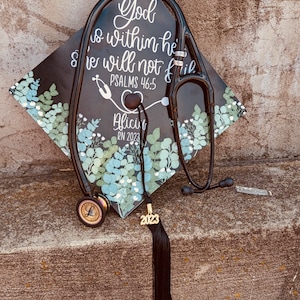 Custom eucalyptus Greenery Graduation Cap Topper, SLP Graduation Cap ...