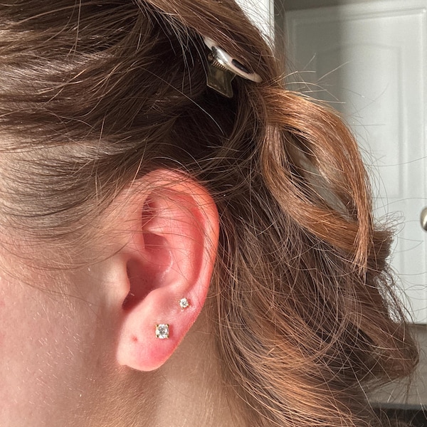 18G Tiny Marquise Threadless Push Pin Labret Stud, Sterling Silver CZ ...