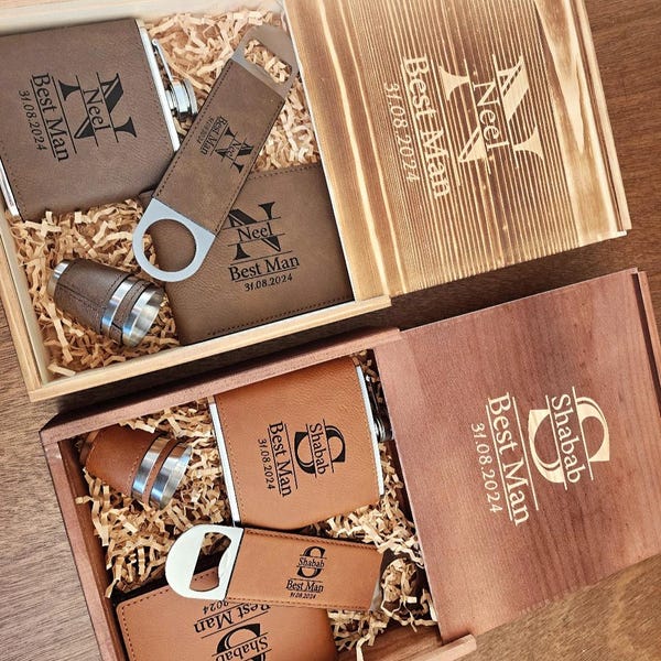 Groomsman Gift Box, Personalized Best Man Gifts, Hip Flask Gift Set ...
