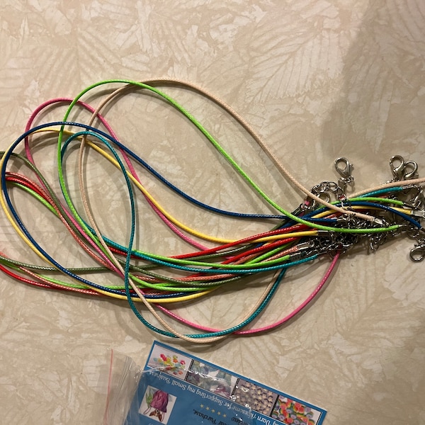 Set of 10, Colorful Necklace Cord, Waxed Cotton, Bright Necklace ...