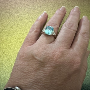 Aquamarine Cushion Cut Engagement Ring, Aquamarine Elongated Cushion ...