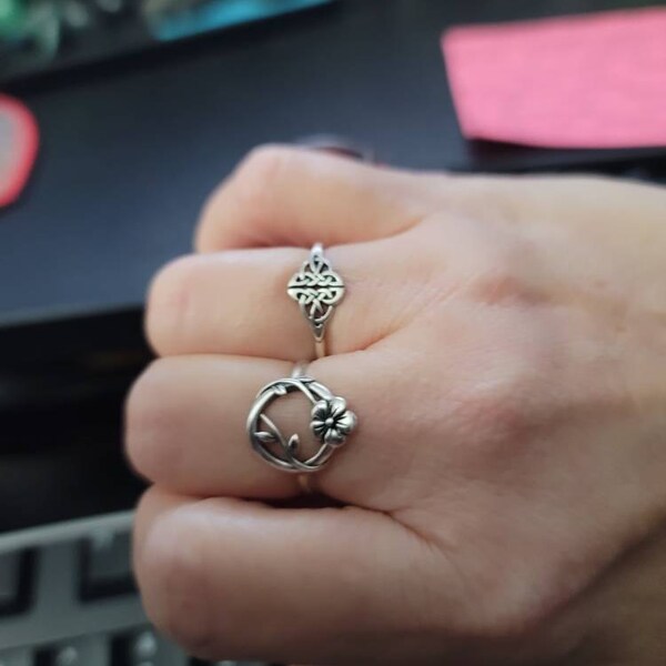 Flower Circle Ring Sterling Silver Ring Vine Ring Circle Silver Ring ...