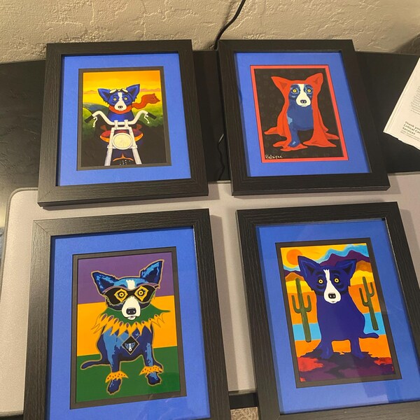 Blue Dog George Rodrigue Framed and Matted Postcard " She Lived Across ...